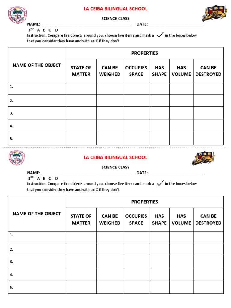 Comparing Matter Check List Ws | PDF | Teaching Methods & Materials