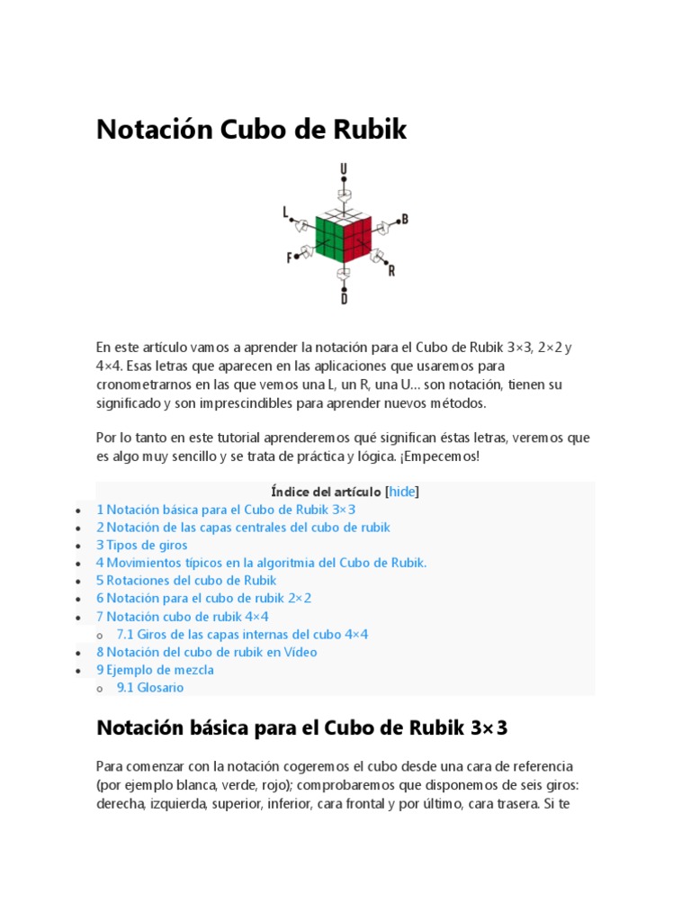 Notación del Cubo de Rubik 3x3, 2x2 y 4x4 | PDF