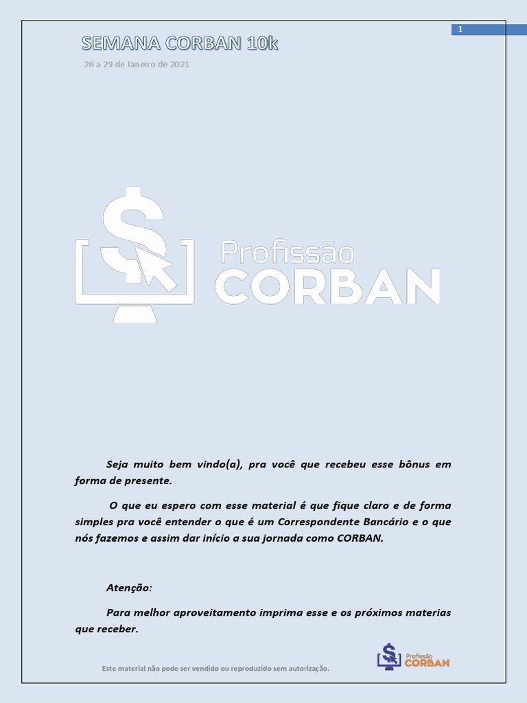 Introdução ao Corban: Correspondente Bancário | PDF | Empréstimos | Crédito