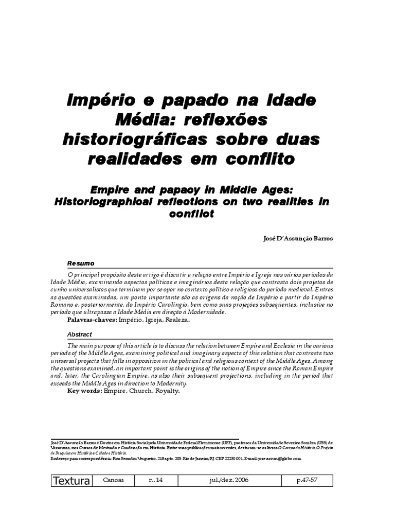 Império e Papado na Idade Média | PDF | Sagrado Império Romano | Papa
