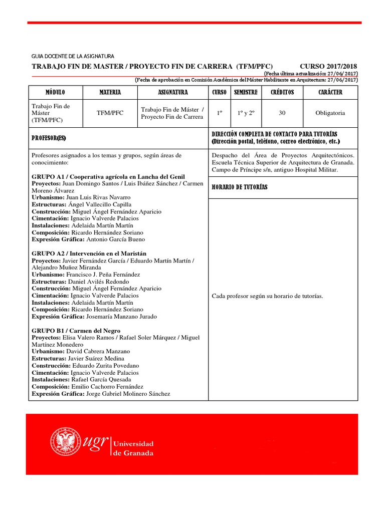 17 Trabajo Fin De Master Tfm Pfc 2017 2018 Pdf Granada Evaluación