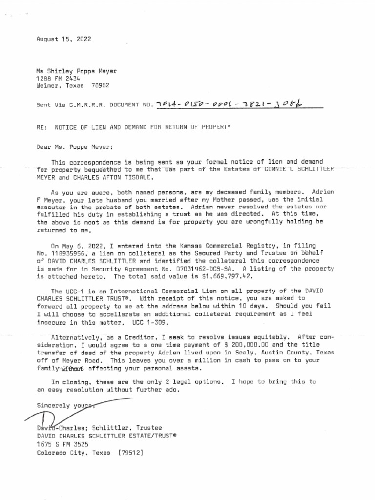 2022-08-30 Notice of Lien and Demand for Return of Property | PDF