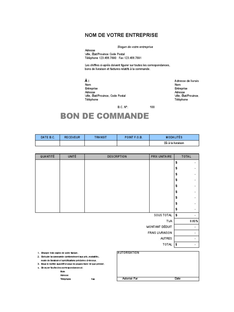 Bon de Commande - Excel D2504 | PDF | Taxe sur la valeur ajoutée