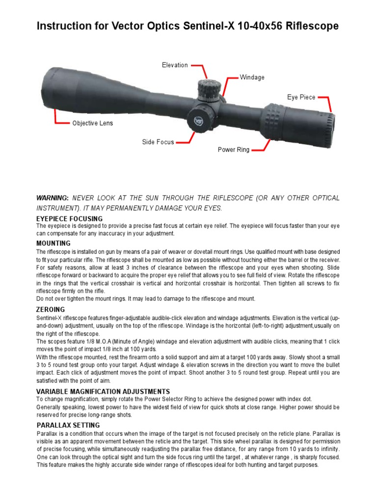 Comprehensive Instruction Manual for the Vector Optics Sentinel-X 10 ...