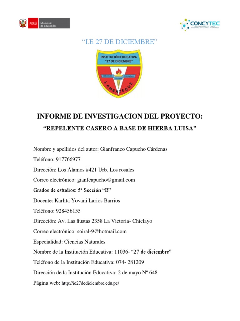 Informe de Replente Casero A Base de Hierba Luisa | PDF | Hogar ...