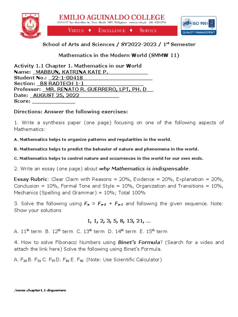 MMW - Chapter1.1-Drguerrero: TH TH TH TH TH | PDF | Mathematics | Thought