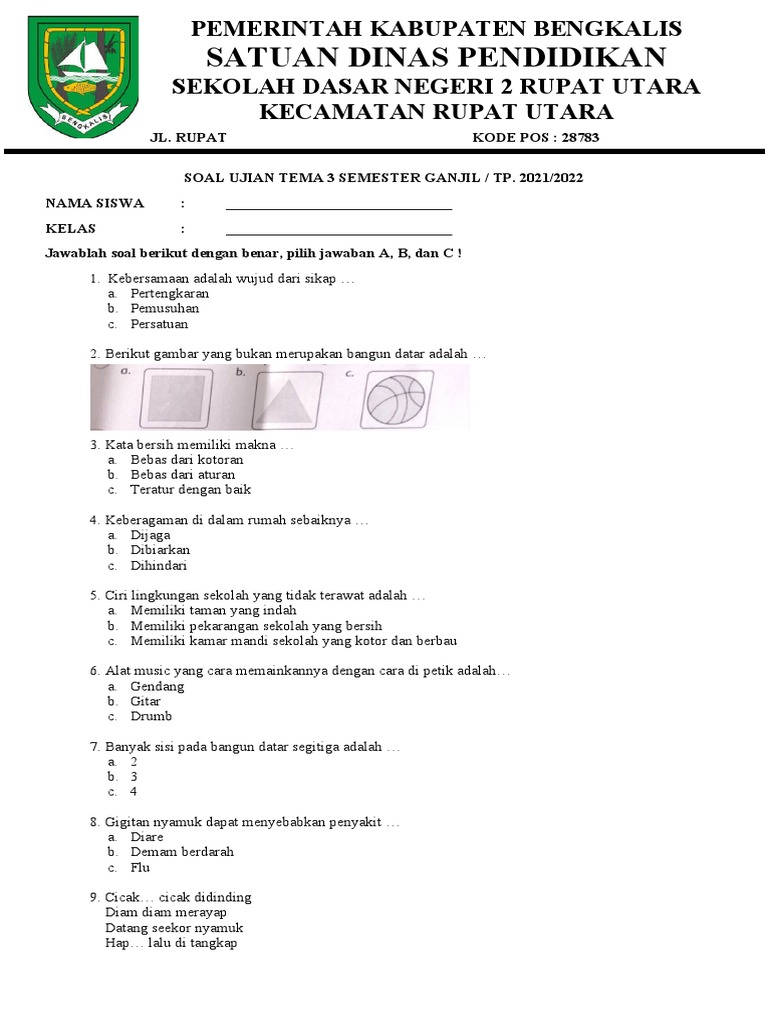 Soal Ujian Kelas 2 TEMA 4 | PDF