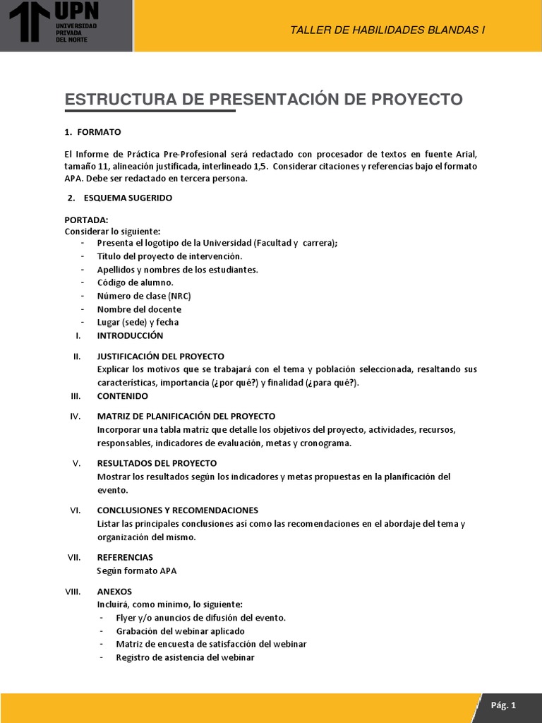 Estructura de Presentación de Proyecto THB - UPN | PDF