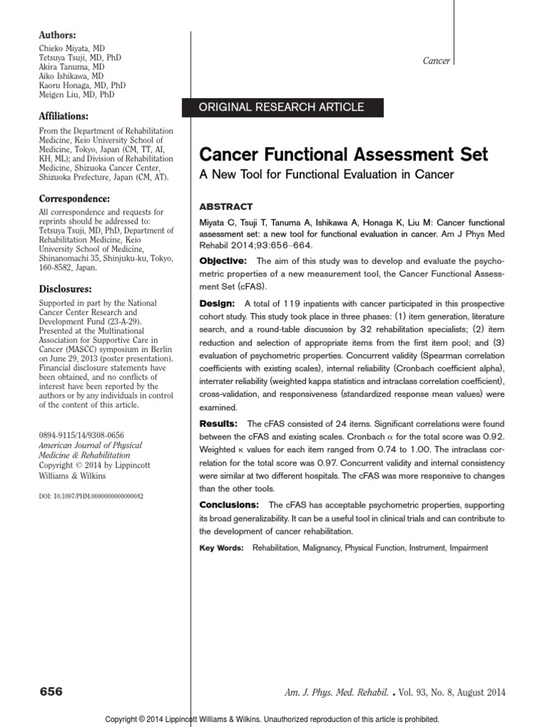 Cancer Functional Assessment Set | PDF | Physical Therapy | Validity ...