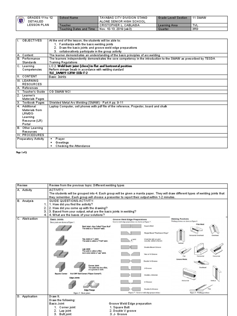 GRADES 11 To 12 Lesson Plan: Basic Joints | Download Free PDF | Welding ...