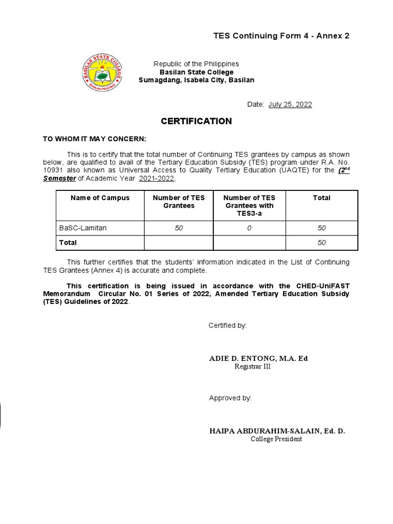 Annex 2 - Notarized Registrar's Certification - Updated | PDF