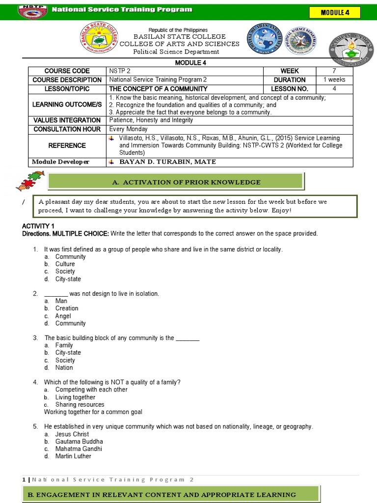 NSTP 2 Week 4 Modules 4 | PDF | Community | Concept