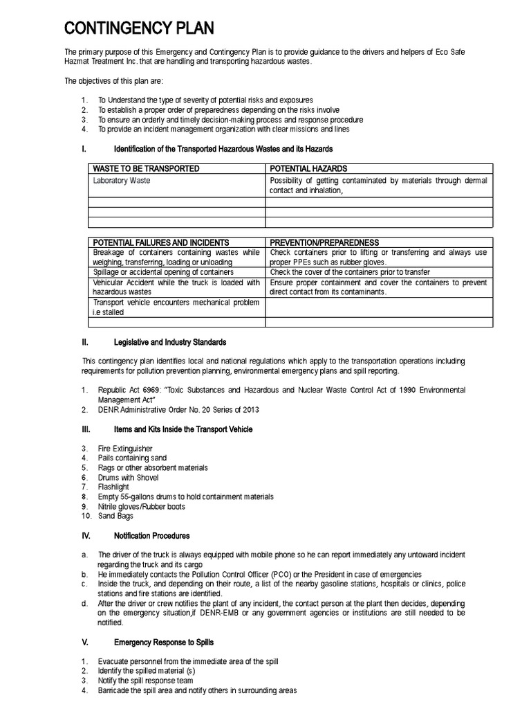 Contingency Plan Word - Rebisco | PDF | Dangerous Goods | Emergency
