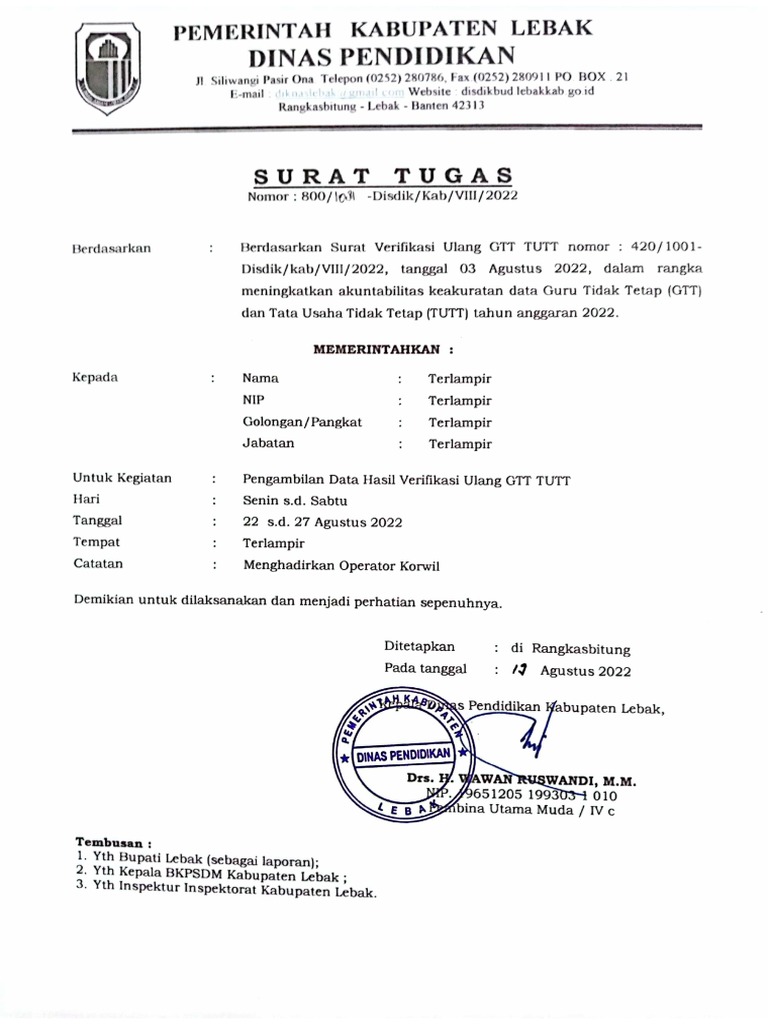 Surat Tugas Pemetaan GTT | PDF