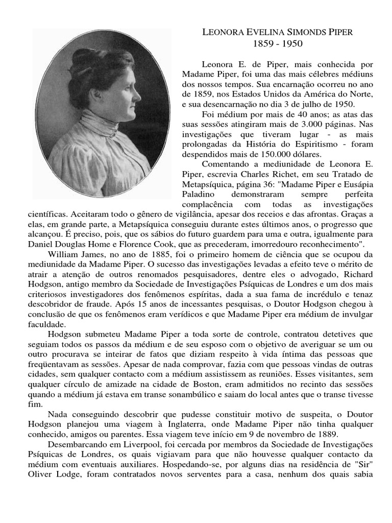 Leonora Piper | PDF | Mediunidade | Espiritualismo