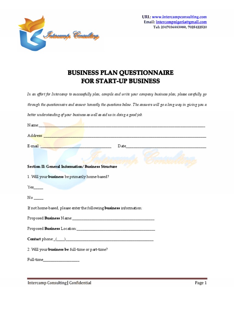 Business Plan Questionnaire For Startup Business Edited | PDF ...