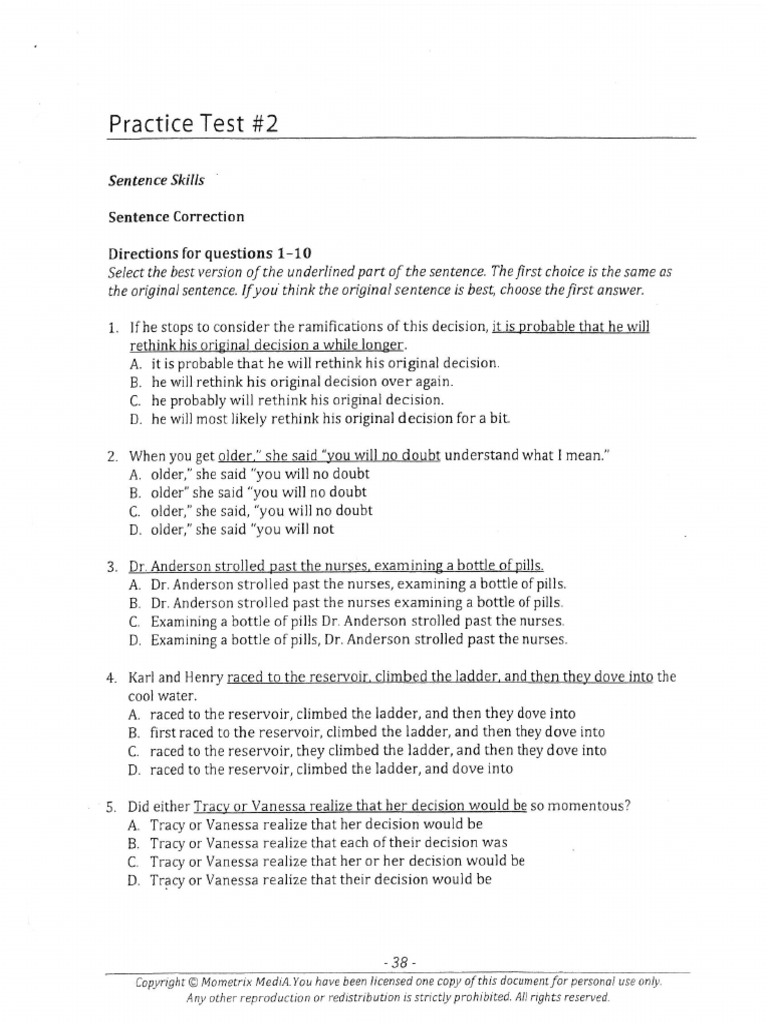 Sentence Skills Practice Test 2 | PDF