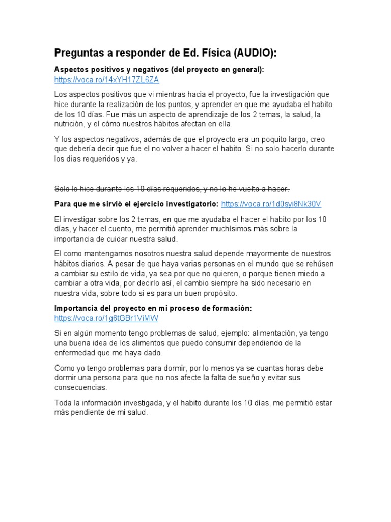 Preguntas A Responder (Lo Que Voy A Decir), P3 y P4 11A | PDF