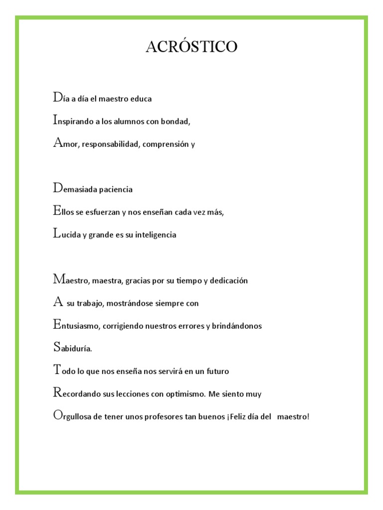 Acróstico para el Día del Maestro | PDF | Crecimiento personal y ...