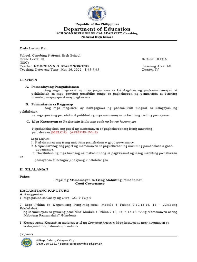 LP For COT 1 Q4 G10 | PDF