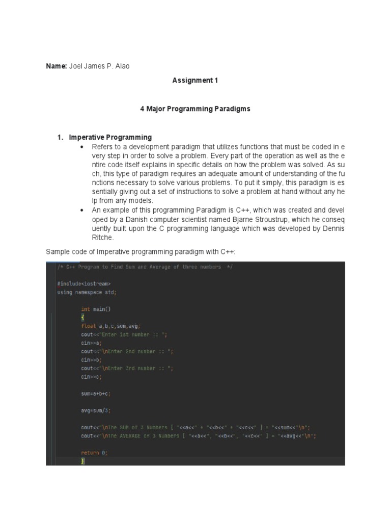 Name: Joel James P. Alao Assignment 1 | Download Free PDF | Programming Paradigms | Class ...