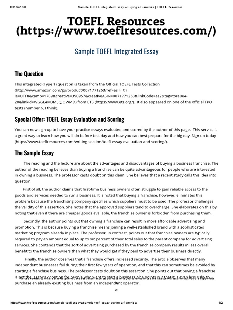 TOEFL Essay: Franchise Pros & Cons | PDF | Test Of English As A Foreign ...