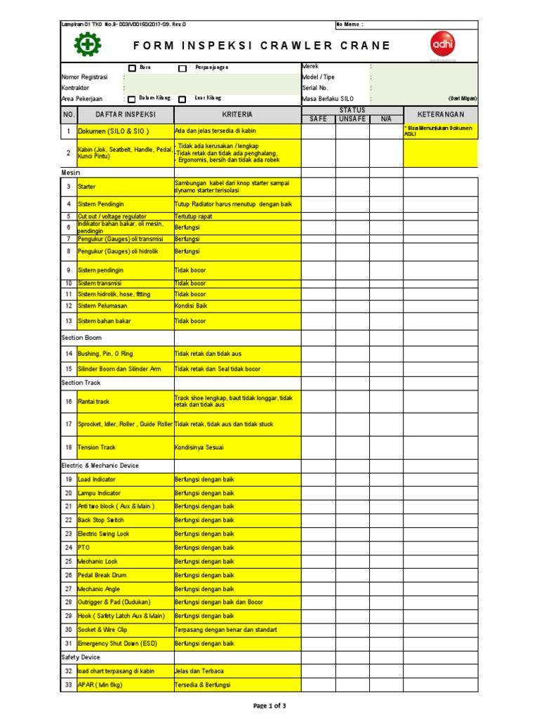 INSPECTION REPORT: CRAWLER CRANE SAFETY AND MAINTENANCE | PDF