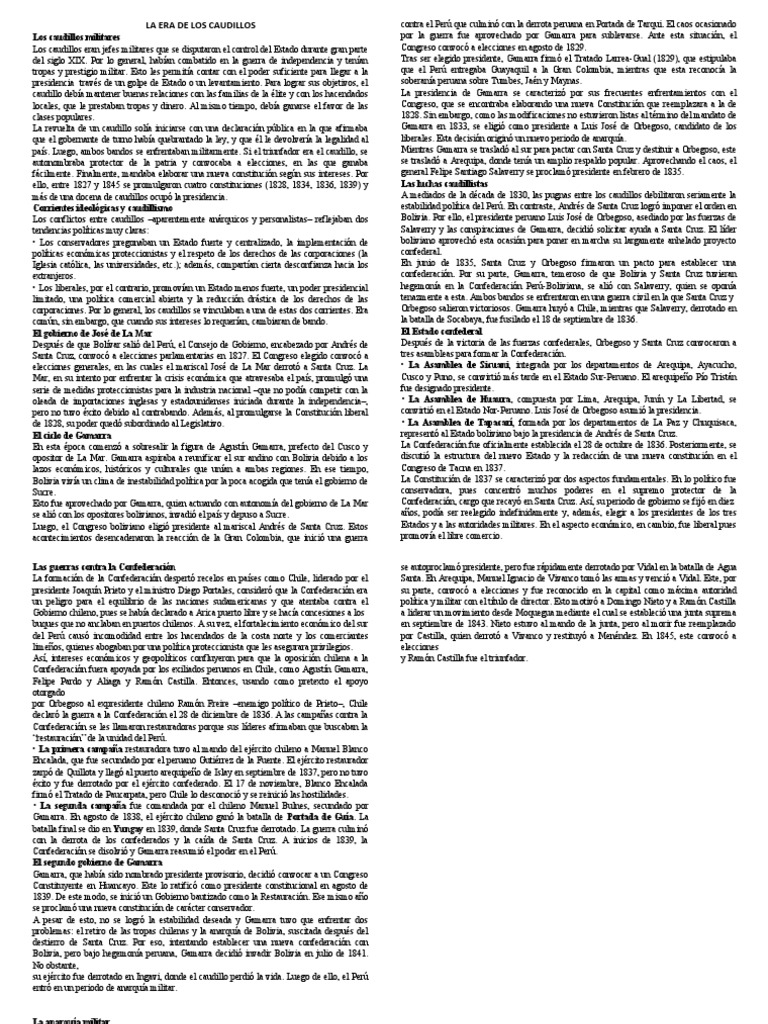 La Era de Los Caudillos | PDF | América del Sur | Perú