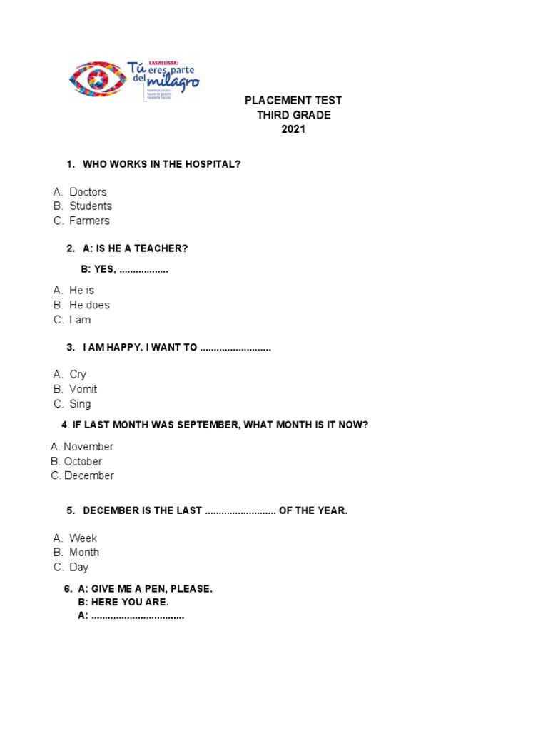 YES - ENGLISH TEST 3rd GRADE | PDF | Sports & Recreation | Home & Garden