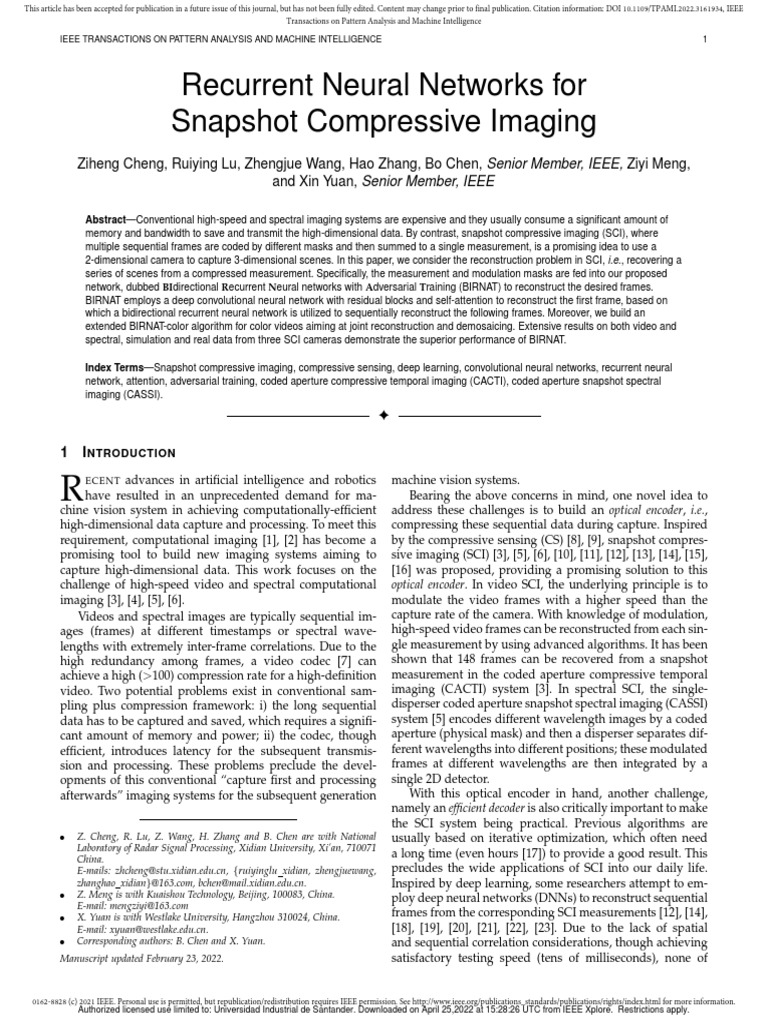 Recurrent Neural Networks For Snapshot Compressive Imaging | PDF | Data Compression | Deep Learning