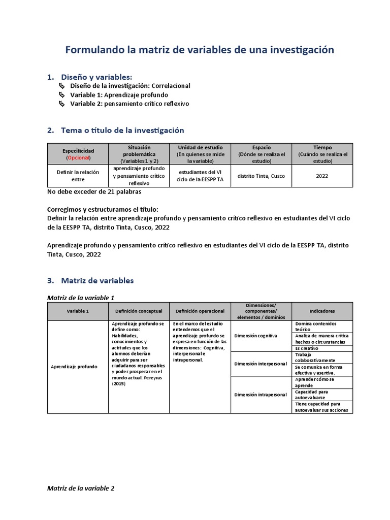 Información para La Actividad Matriz Variables | PDF | Aprendizaje ...