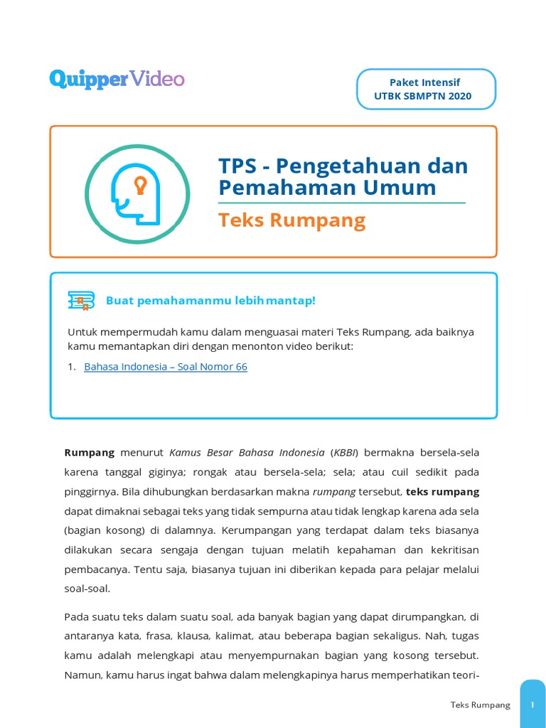 Ringkasan Materi UTBK SBMPTN 2020 - BI - Teks Rumpang | PDF | Karier ...