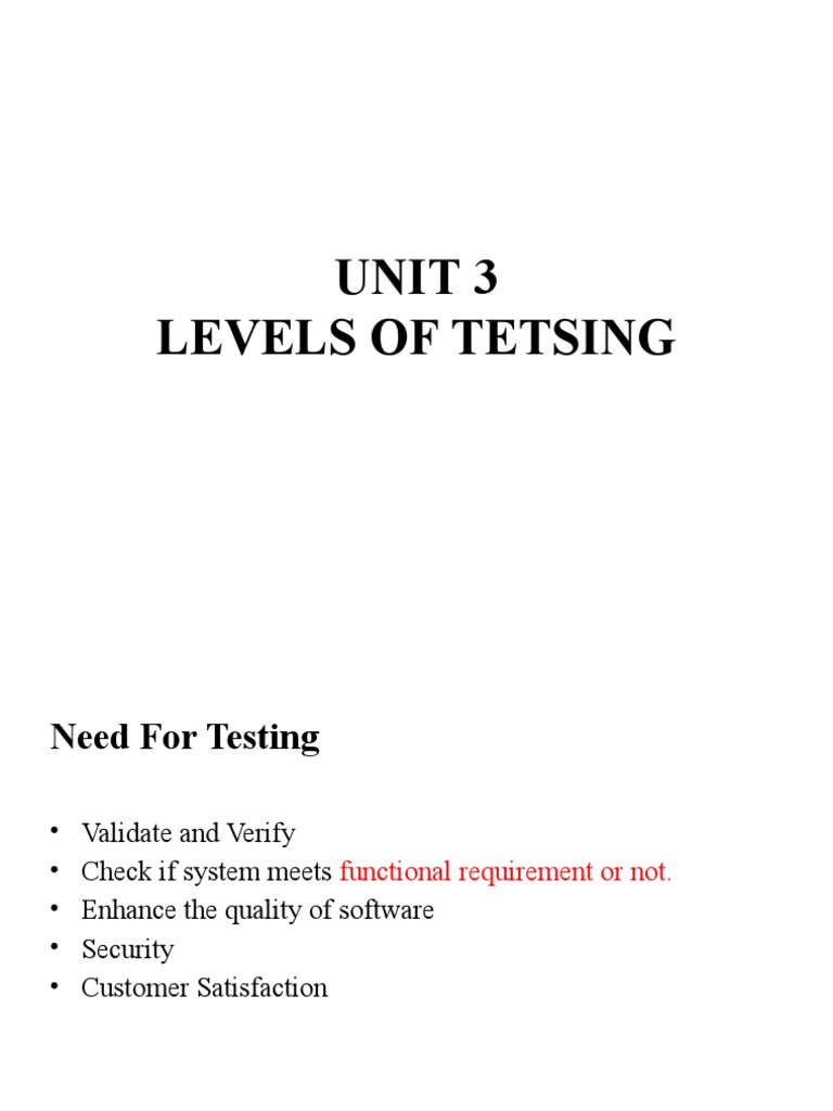 Unit 3 Levels Of Tetsing Pdf Software Testing Unit Testing 2081
