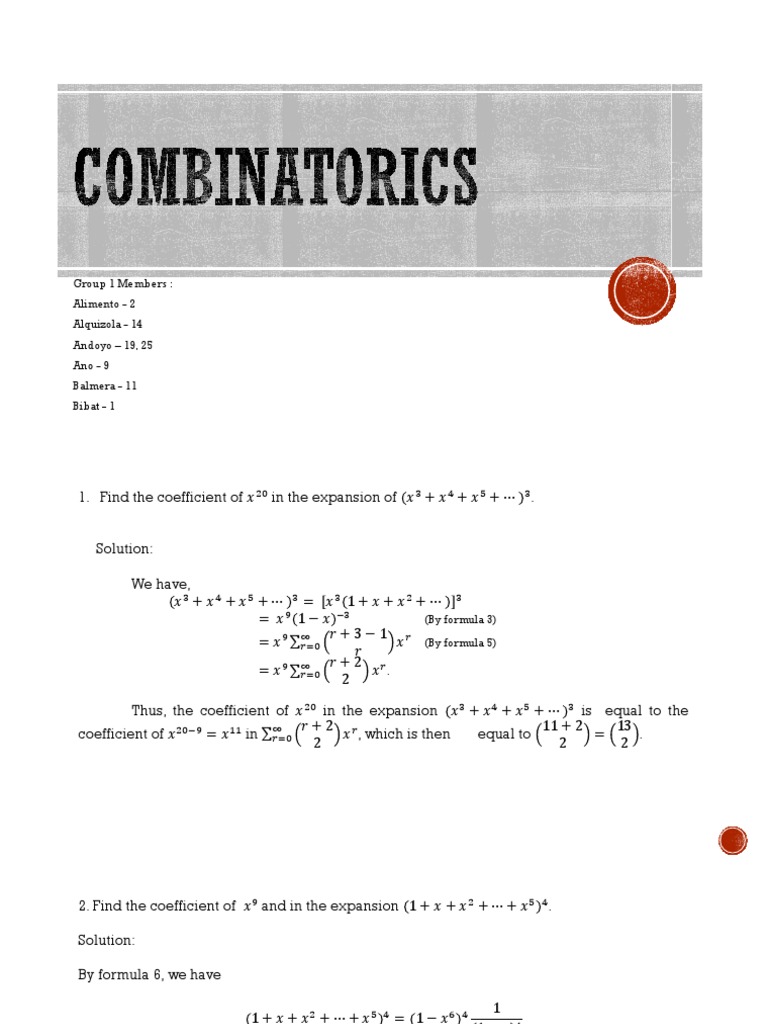 Combinatorics Presentation Group 1 BS Math 3 | PDF | Inequality ...