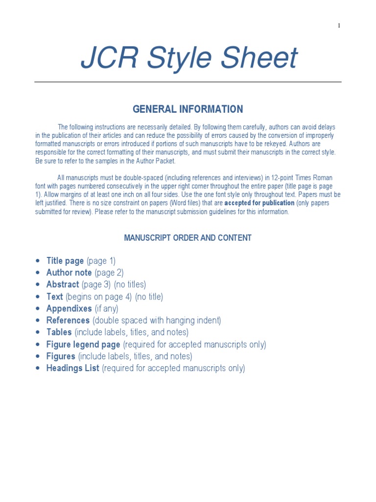 JCR Style Sheet | PDF | Paragraph | Citation