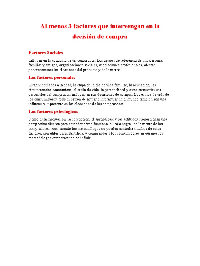 Al Menos 3 Factores Que Intervengan en La | PDF | Crecimiento personal ...