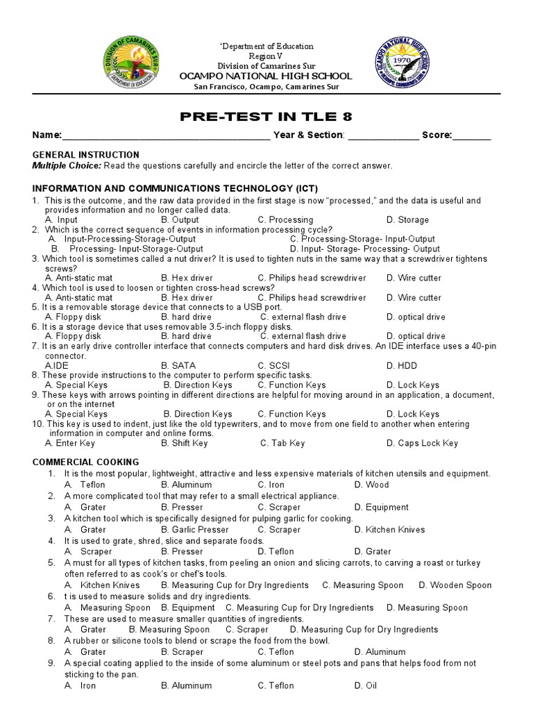 Pre-Test in Tle 8: Ocampo National High School | PDF | Nail (Anatomy ...