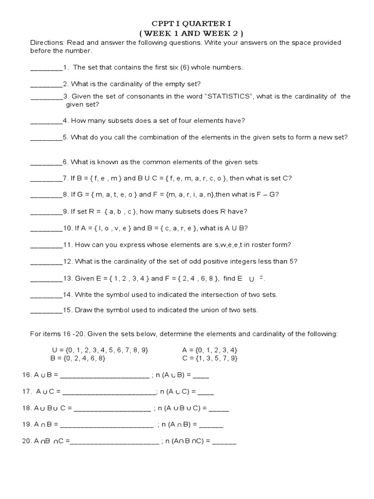 CPPT 1 Q1 (Week 1-2) | PDF | Set (Mathematics) | Mathematics