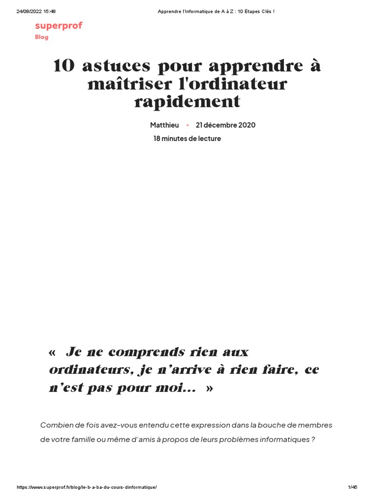 Apprendre L'informatique de A À Z - 10 Étapes Clés ! | Télécharger gratuitement PDF ...