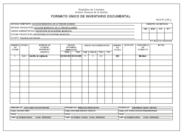 Formato Inventario Gestión Documental | PDF