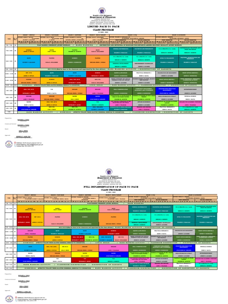 Limited Face To Face: Class Program | PDF