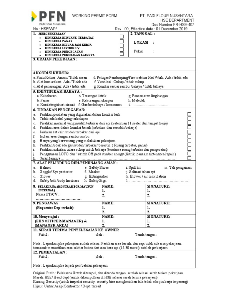 Working Permit Form | PDF