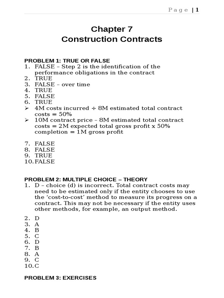 Construction Contracts: True/False, Multiple Choice, and Exercises | PDF | Profit (Economics ...