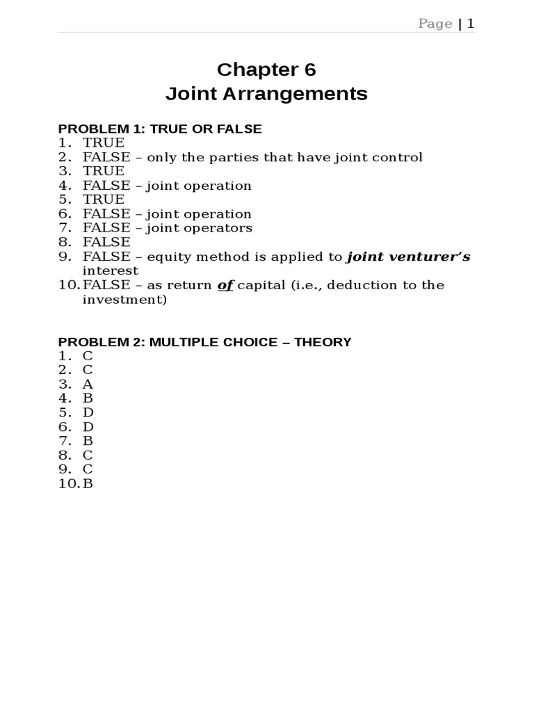 Joint Arrangements: Problem 1: True or False | PDF | Debits And Credits ...