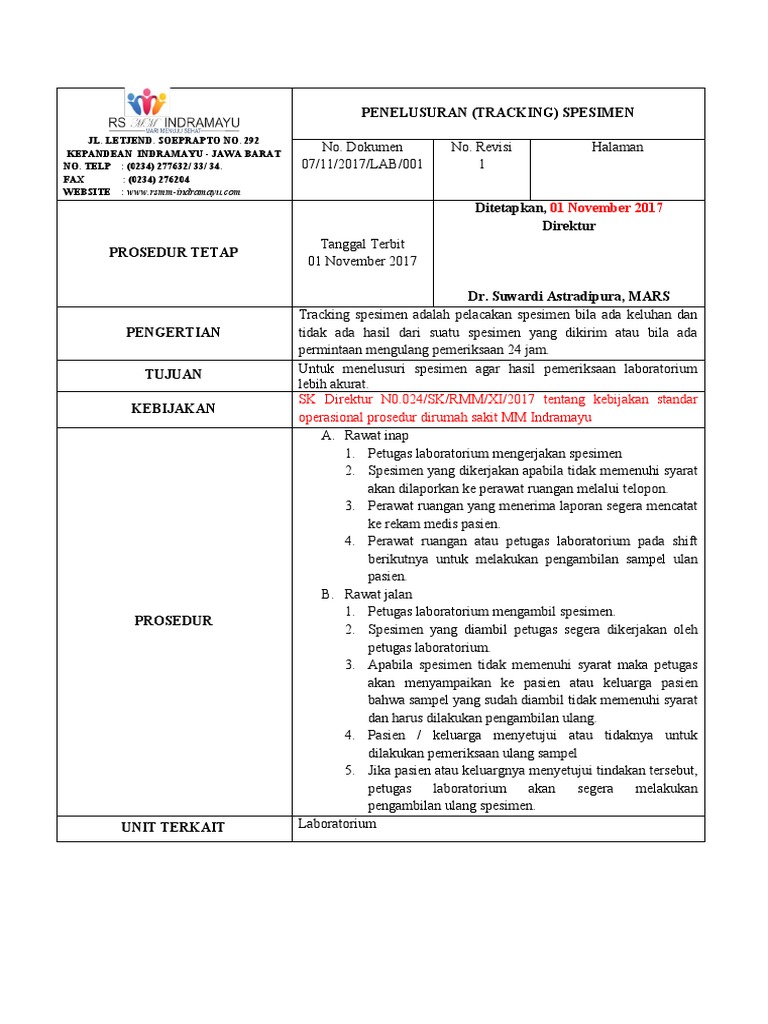 Sop Penelusuran Tracking Spesimen | PDF Sop Penelusuran Tracking Spesimen | PDF