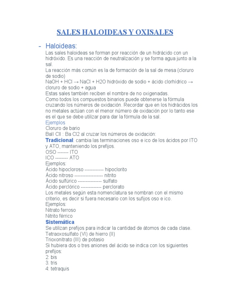 Sales Haloideas y Oxisales | PDF