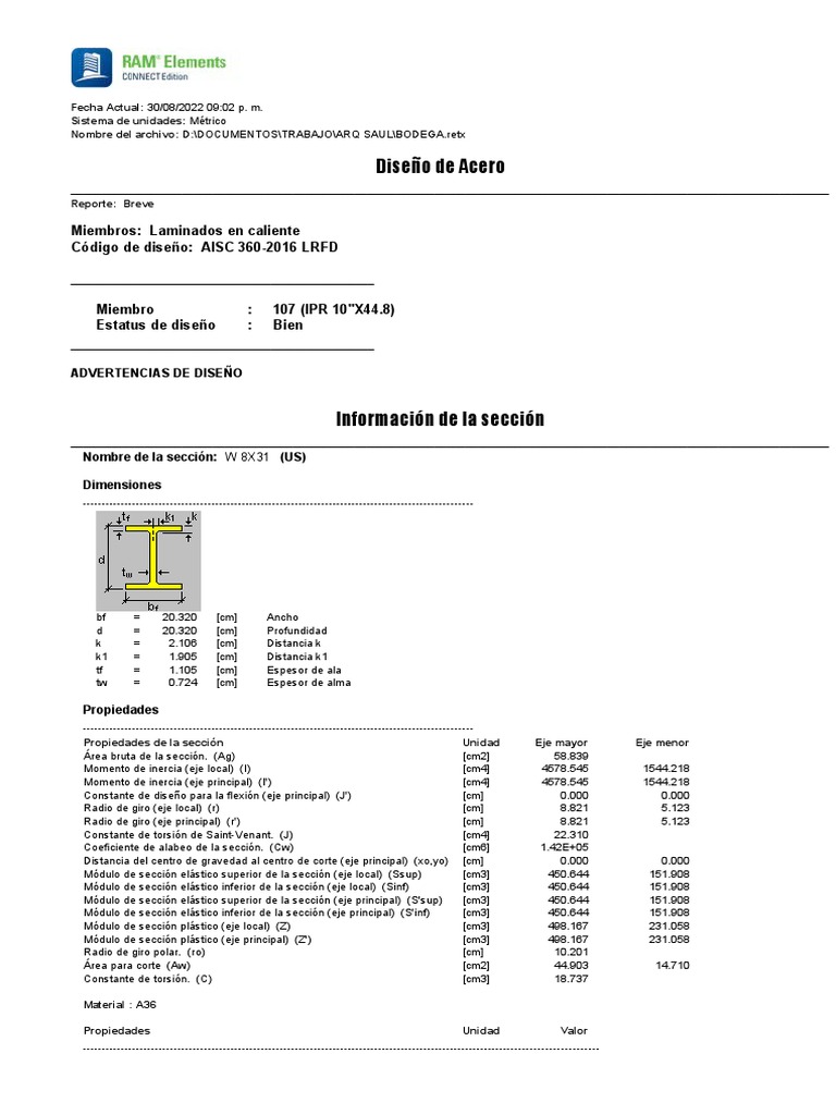 Miembros: Laminados en Caliente Código de Diseño: AISC 360-2016 LRFD ...