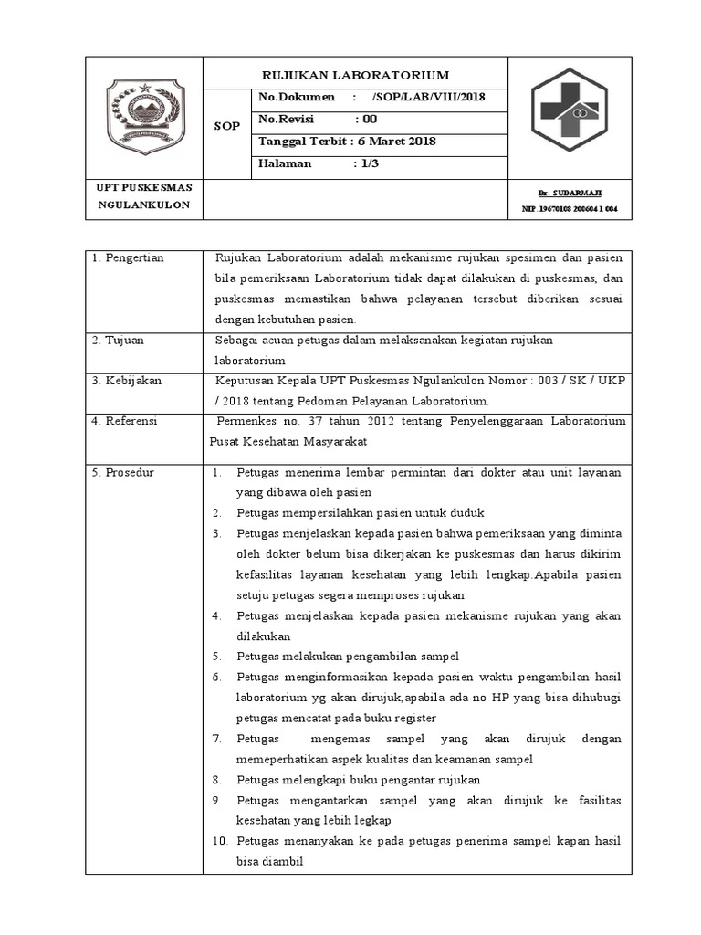 Sop Rujukan Laboratorium | PDF | Pengembangan Diri | Kesehatan Holistik