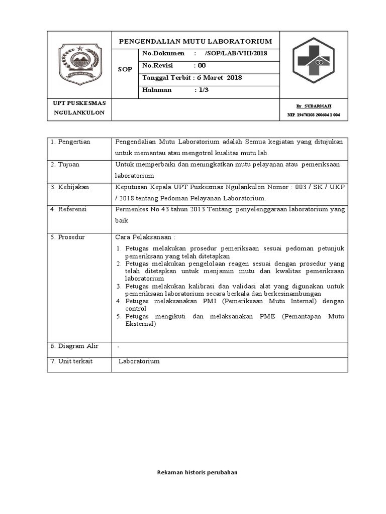 Sop Pengendalian Mutu Lab | PDF