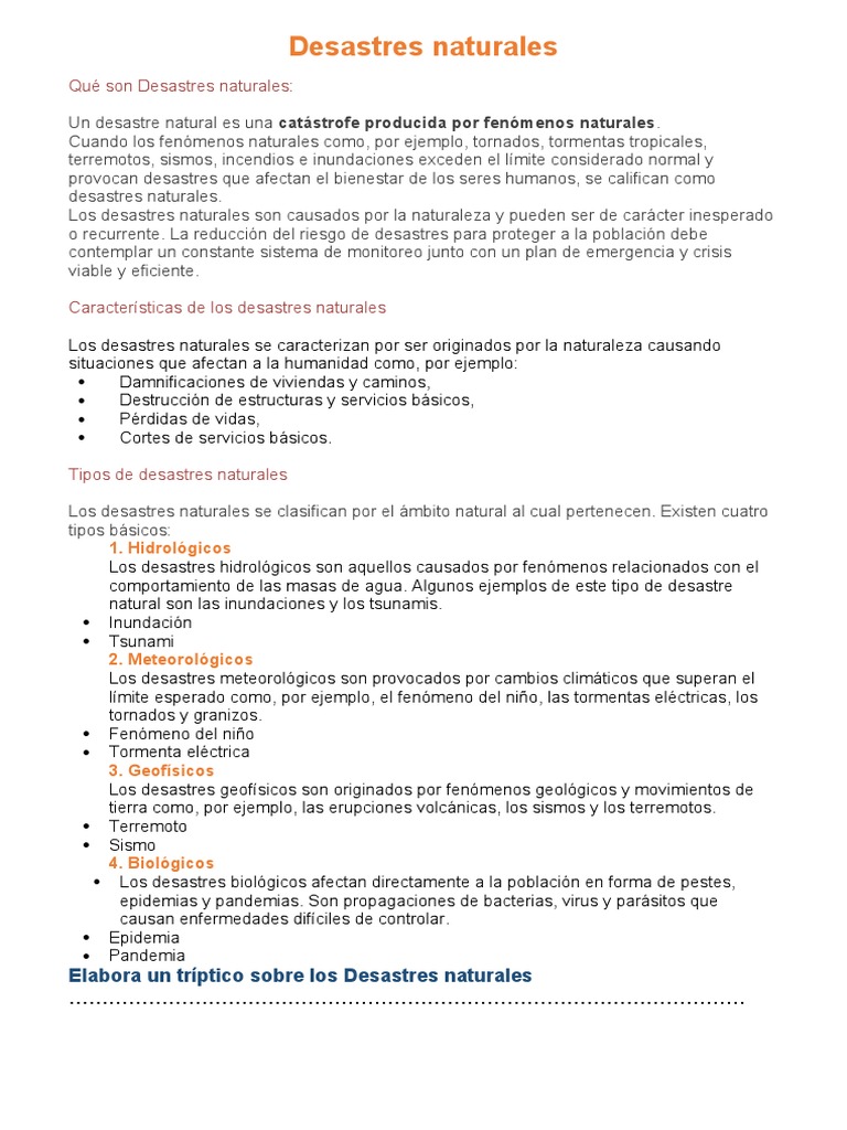Clasificación y prevención de desastres naturales | PDF | Desastres ...